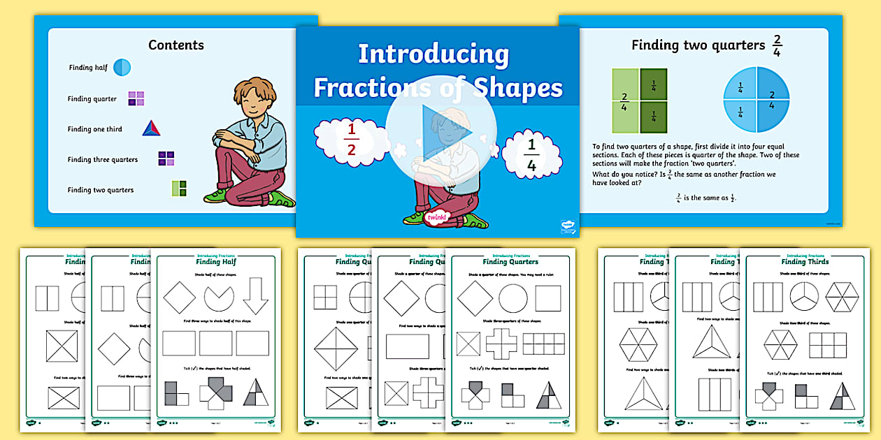 Introducing Fractions of Shapes Activity Booklet - Twinkl