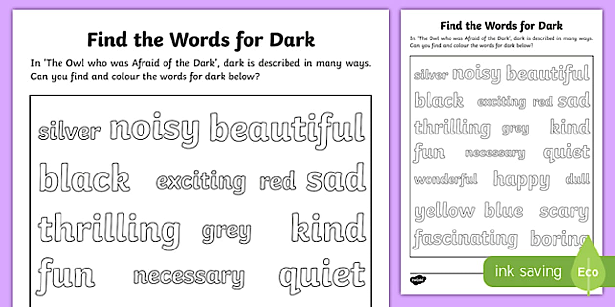 Find the Words for Dark Worksheet / Worksheet-Scottish, worksheet