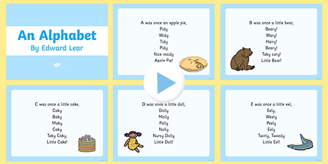 An Alphabet by Edward Lear Poem PowerPoint - Twinkl