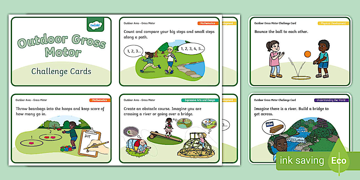 Outdoor Gross Motor Skills Area Challenge Cards | Twinkl