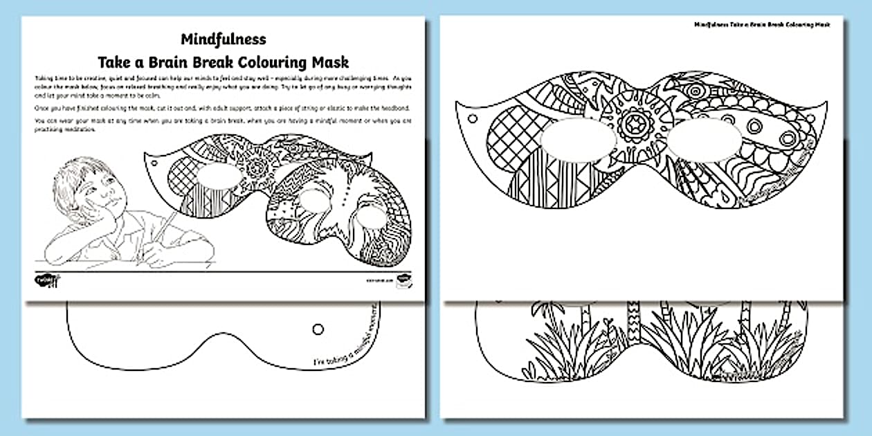 Mindfulness Take a Brain Break Colouring Mask - Twinkl