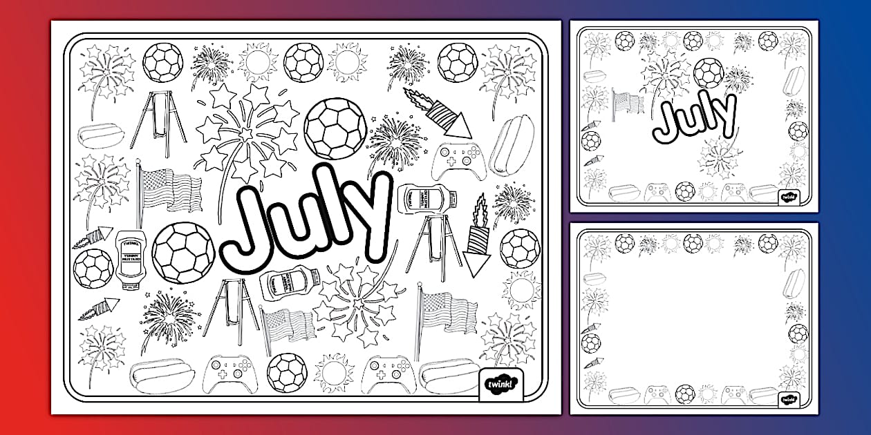 Let's Doodle! July Coloring Sheets (Teacher-Made) - Twinkl