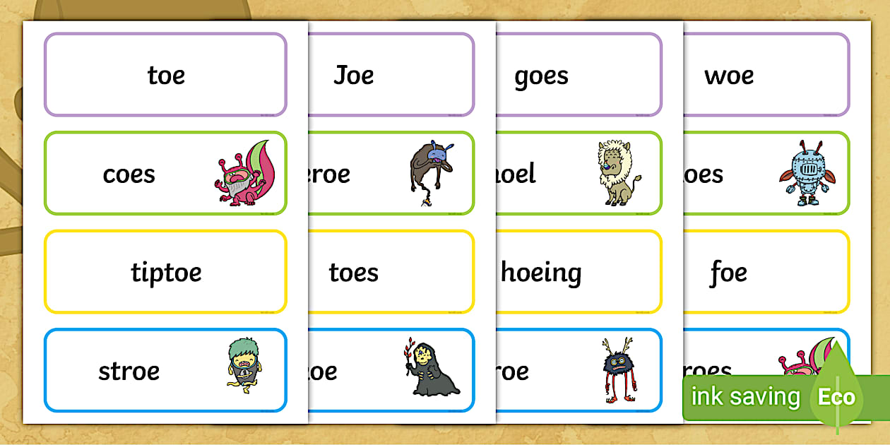 Editable Phase 5 'oe' Flashcards Real and Nonsense 'oe' Words