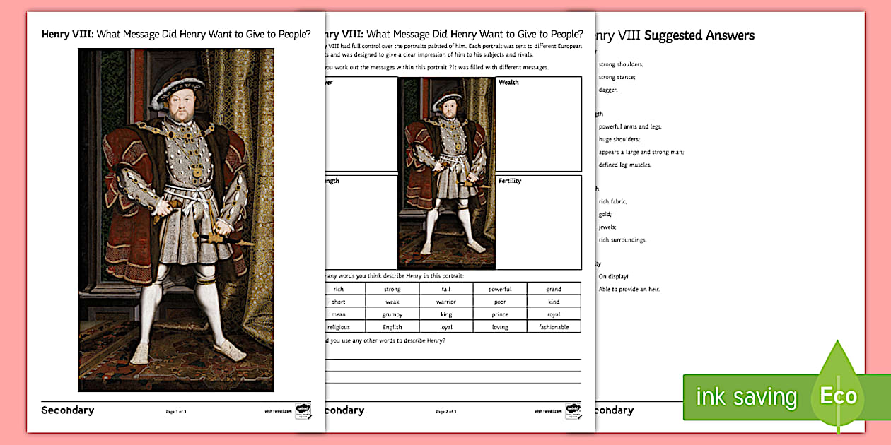 Henry VIII's Portraits Worksheet / Worksheet - Twinkl