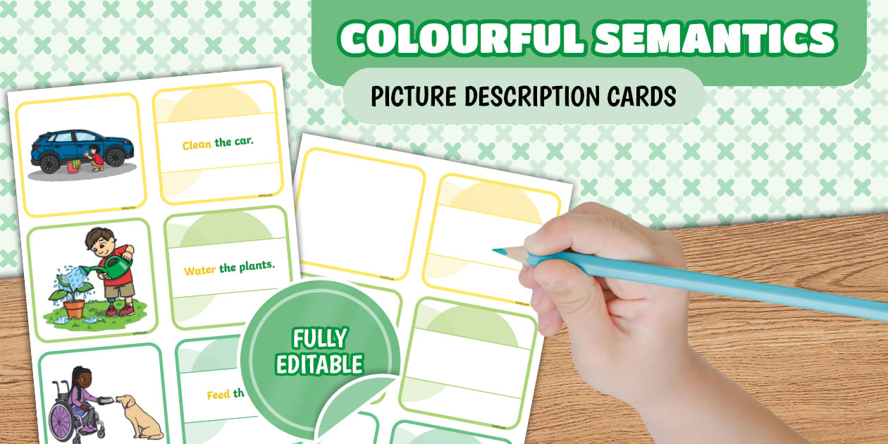 Colourful Semantics Picture Description Cards - Doing What? What?