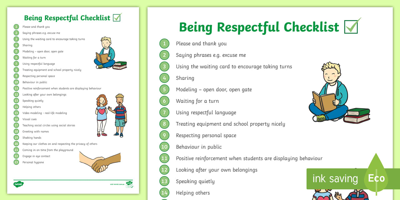 SA Being Respectful Checklist (teacher made) - Twinkl