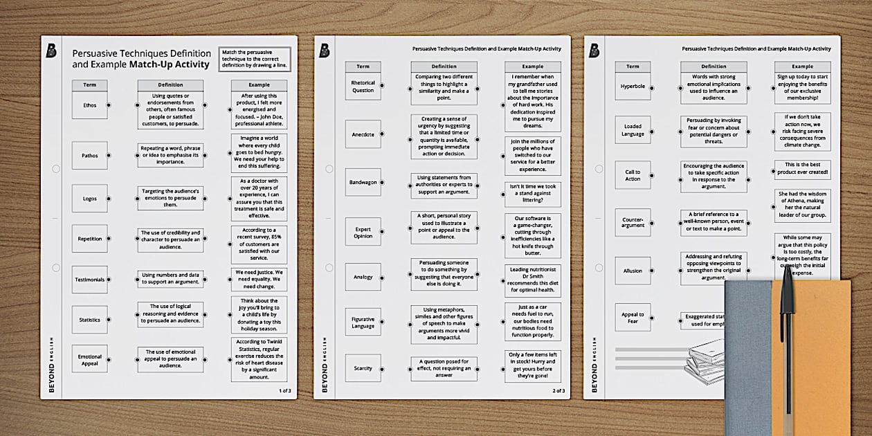 Persuasive Techniques Definition and Example Match-Up