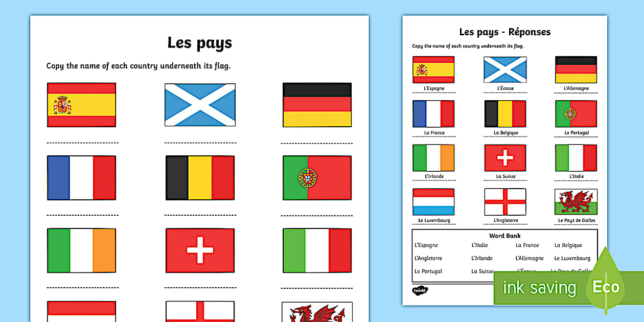 Countries Word and Picture Matching Worksheet / Worksheet