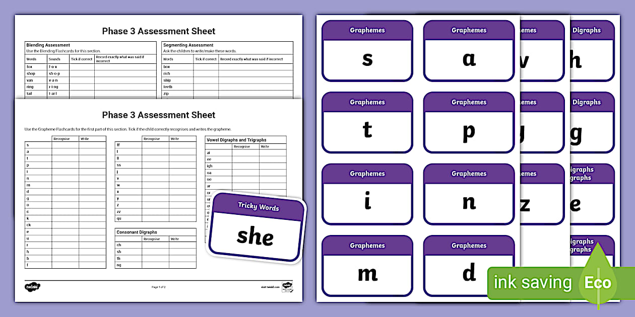 Phase 3 Phonics Letters and Sounds Assessment Sheets