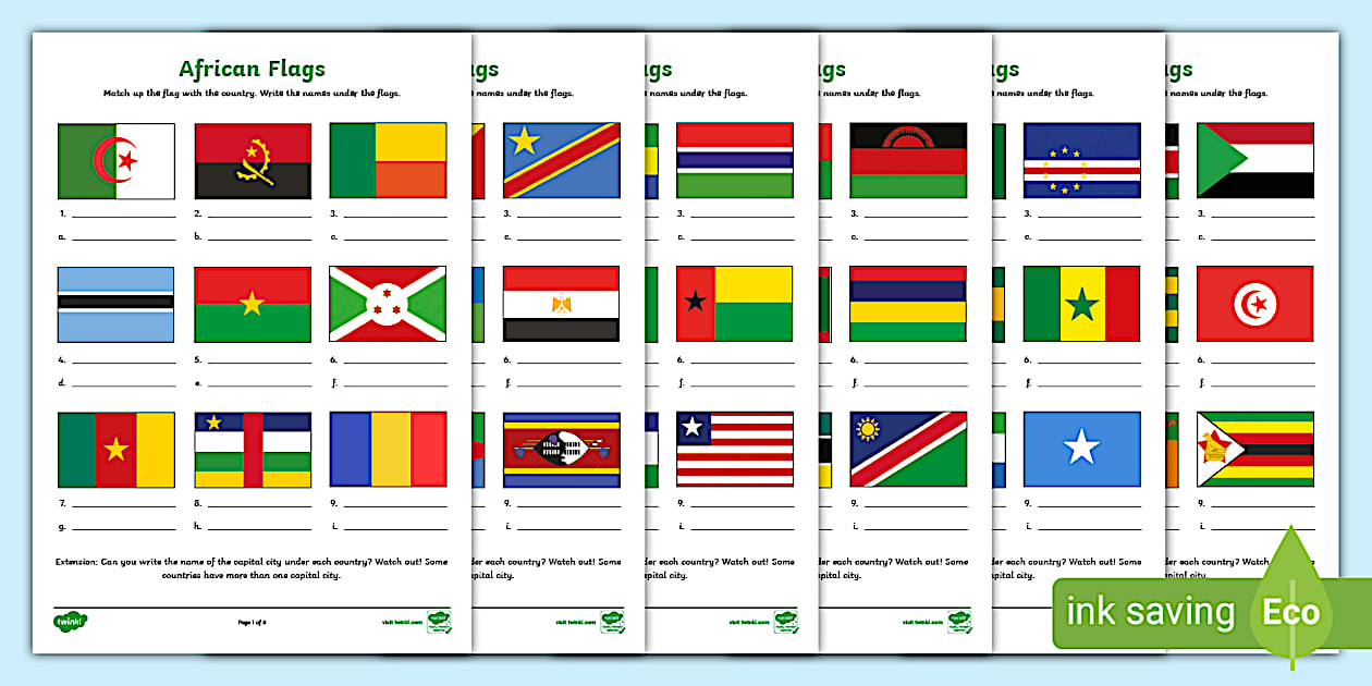 Flags of Africa Worksheet (Hecho por educadores) - Twinkl