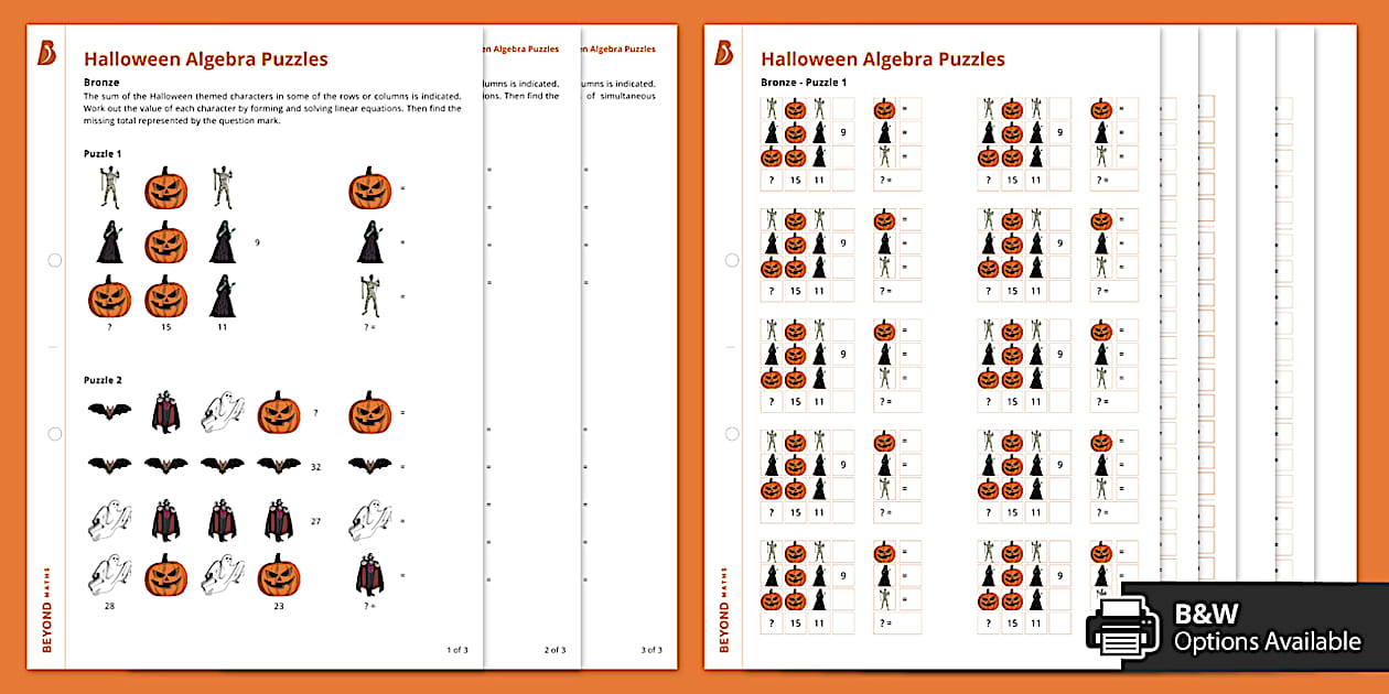 👉 Halloween Algebra Puzzles (teacher made) - Twinkl