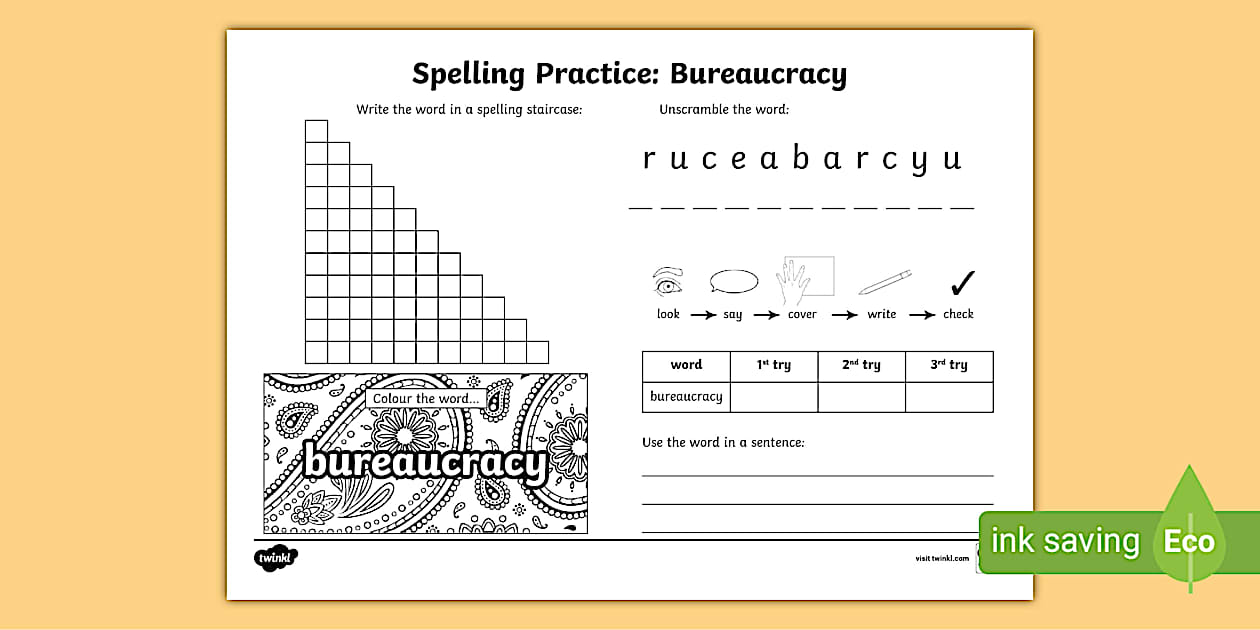 Bureaucracy Spelling Practice Worksheet (Teacher-Made)