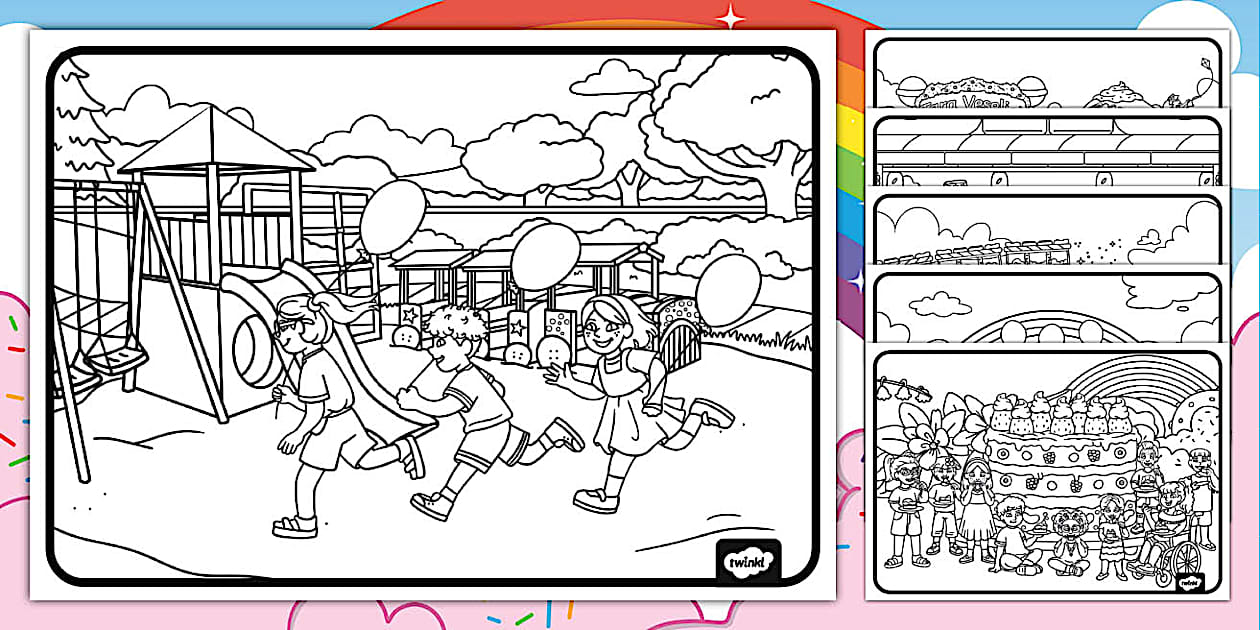 Trenul magic spre Țara Veseliei – Desene de colorat