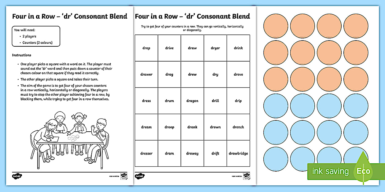 Four in a Row 'dr' Blends Activity (teacher made) - Twinkl