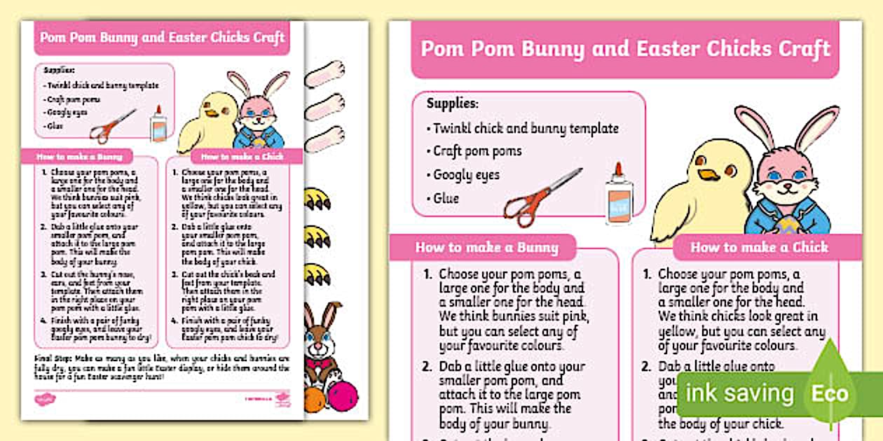 Pom-Pom Easter Bunny and Easter Chicks Craft – Twinkl