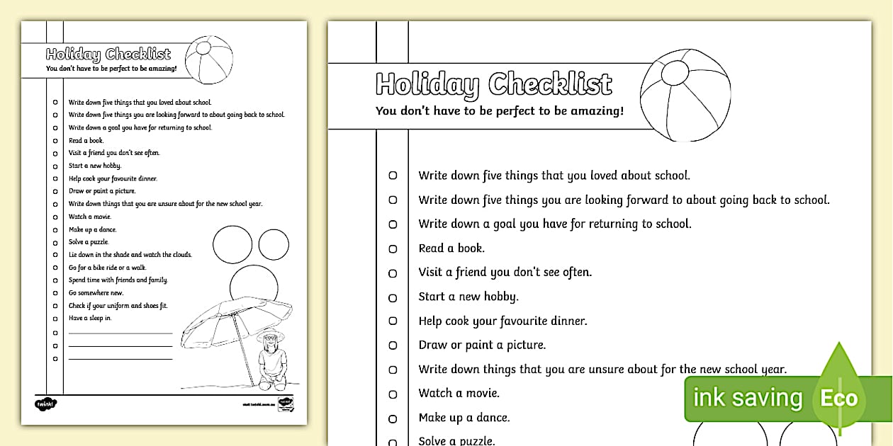 3-6 Holiday Wellbeing Checklist (teacher made) - Twinkl