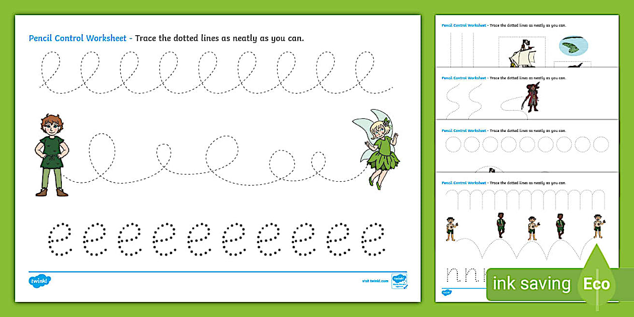 Peter Pan Pencil Control Sheets (teacher made) - Twinkl