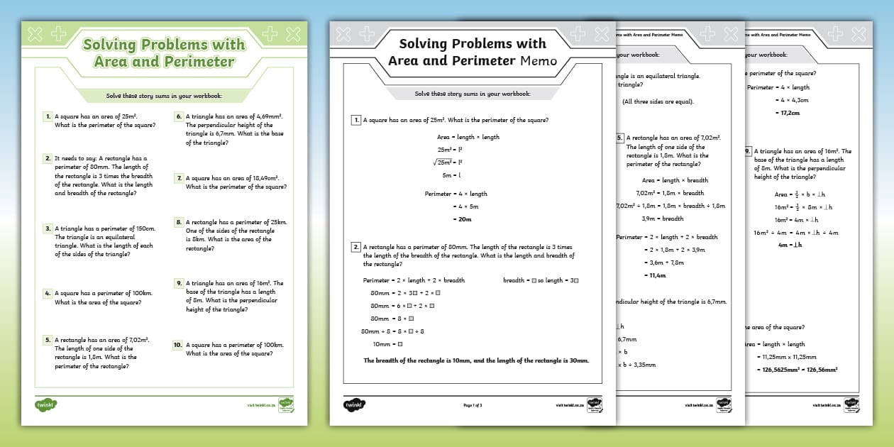 Solving Problems with Area and Perimeter Activity Sheet