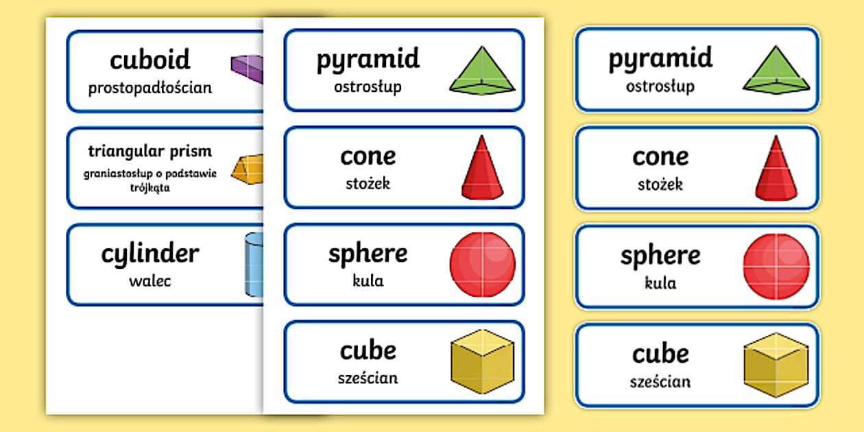 3D Shape Word Cards Polish/English - 3D Shape Word Cards