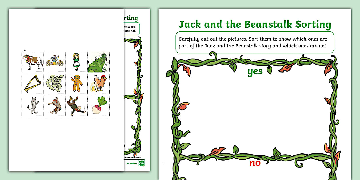 Jack and the Beanstalk Sorting Worksheet - KS1 - Twinkl