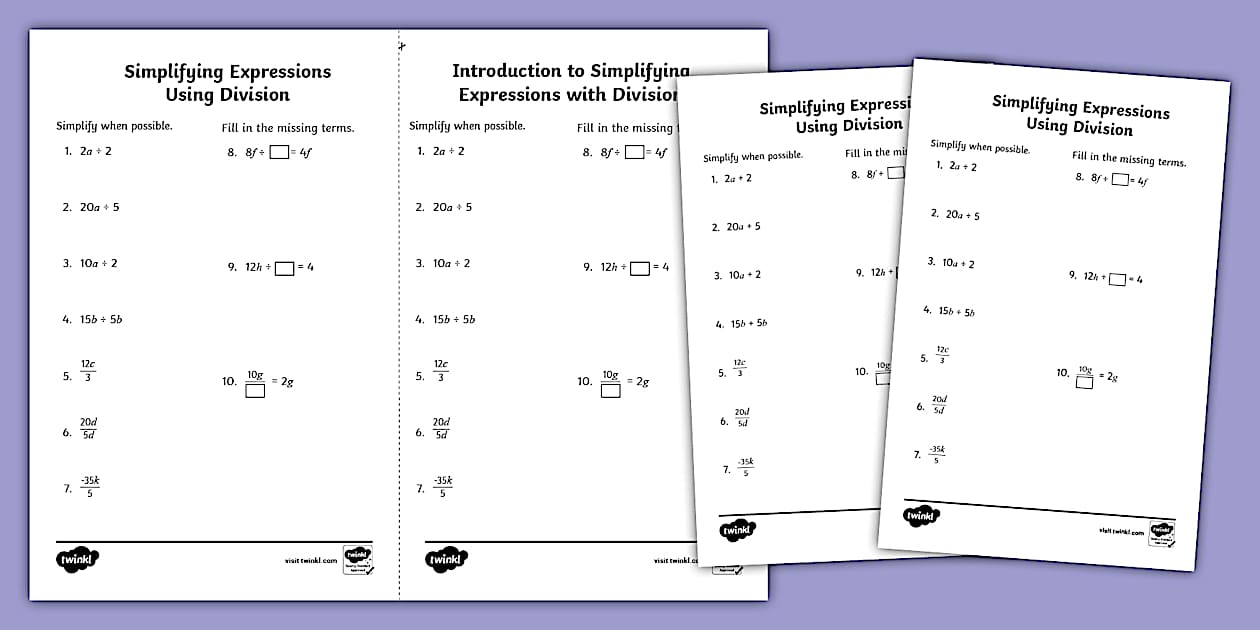 Seventh Gr Simplifying Equivalent Expressions Using Division