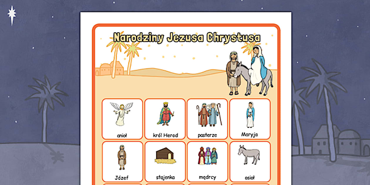 Black and White Nativity Vocabulary Poster Polish - Twinkl