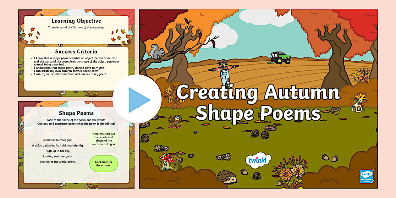 KS1 Creating Autumn Shape Poems PowerPoint (teacher made)