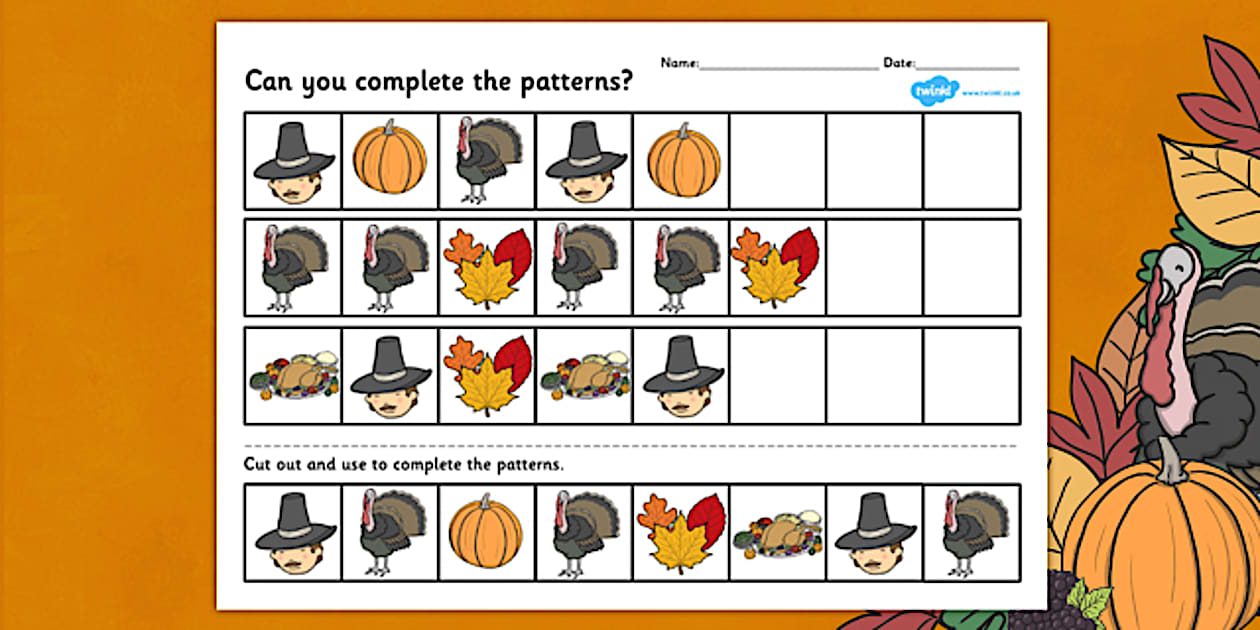 Thanksgiving Complete the Pattern Worksheet - Thanksgiving