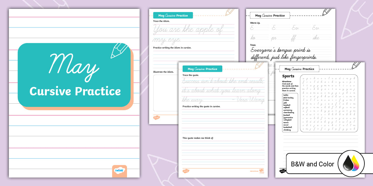 Third Grade May Cursive Practice Bundle (teacher made)