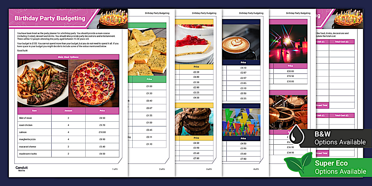 Reinforcing Life Skills Budgeting For A Party Activity Sheet