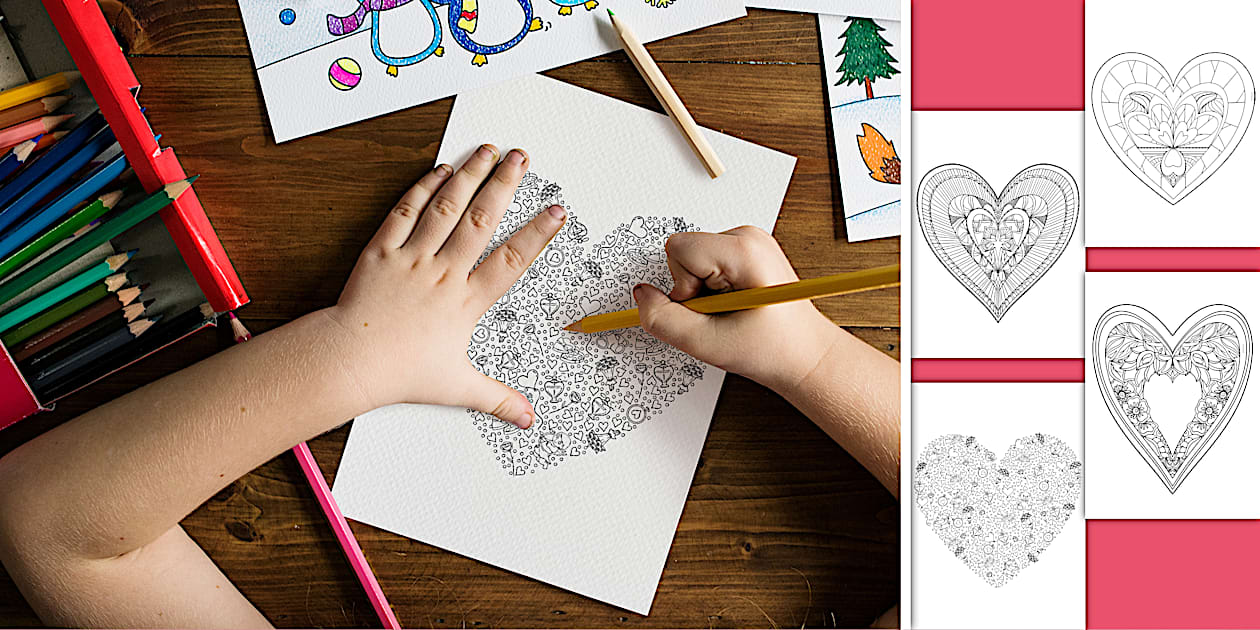 Valentine's Day Printable Colouring Hearts | Twinkl Party