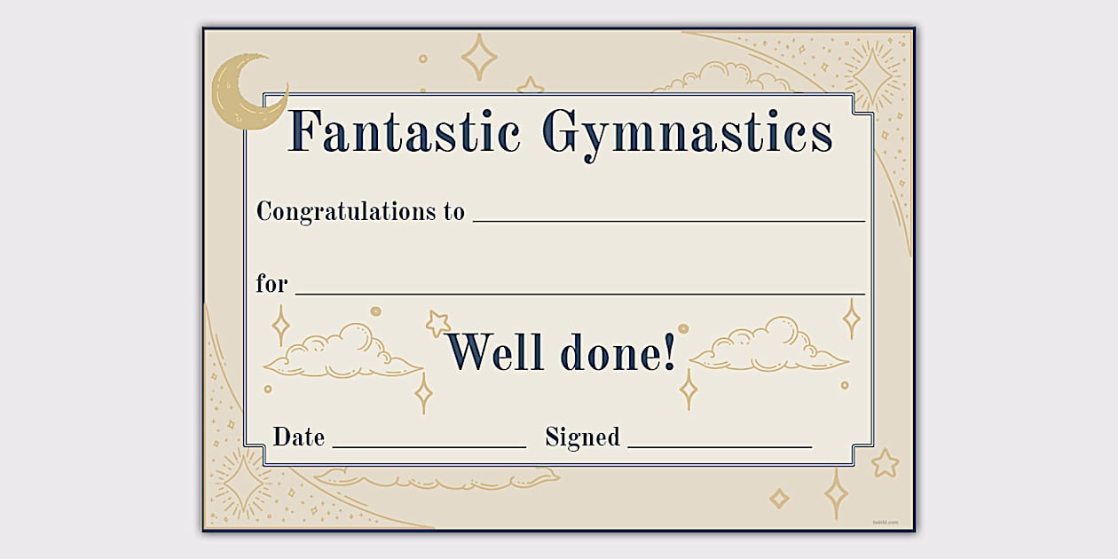Celestial-Themed Fantastic Gymnastics Certificate - Twinkl