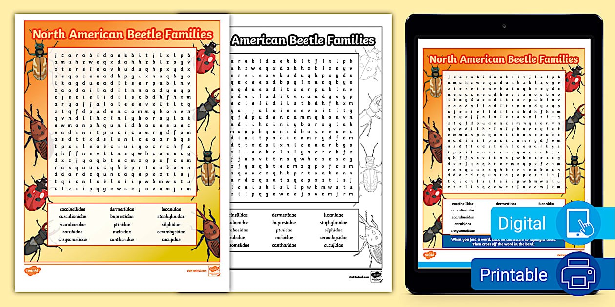 Beetles of North America Word Search for 6th-8th Grade