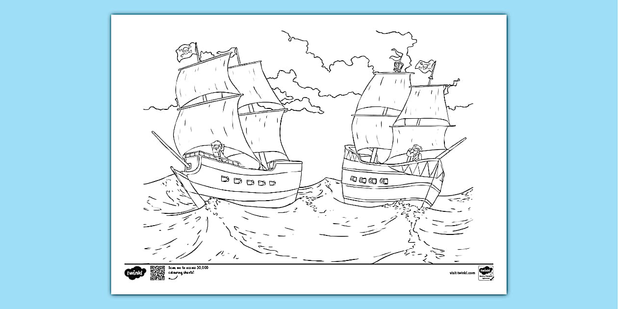 Pirate Attack Colouring Page (Teacher-Made) - Twinkl
