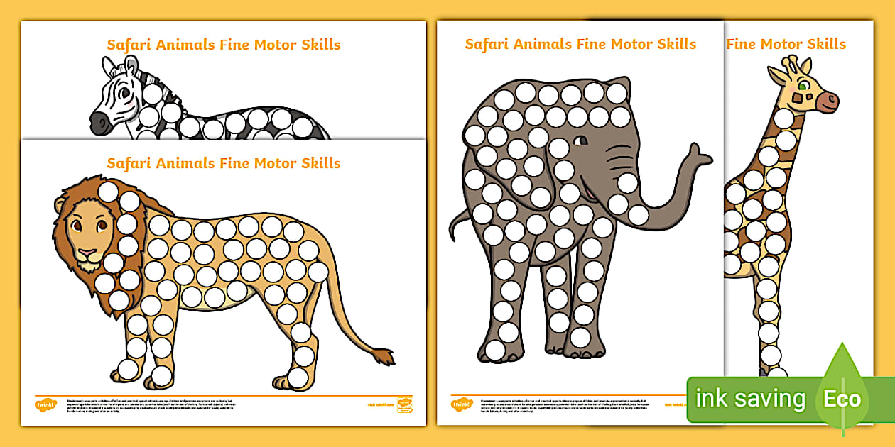 Safari Animals Button Placing Activity For Fine Motor Skills