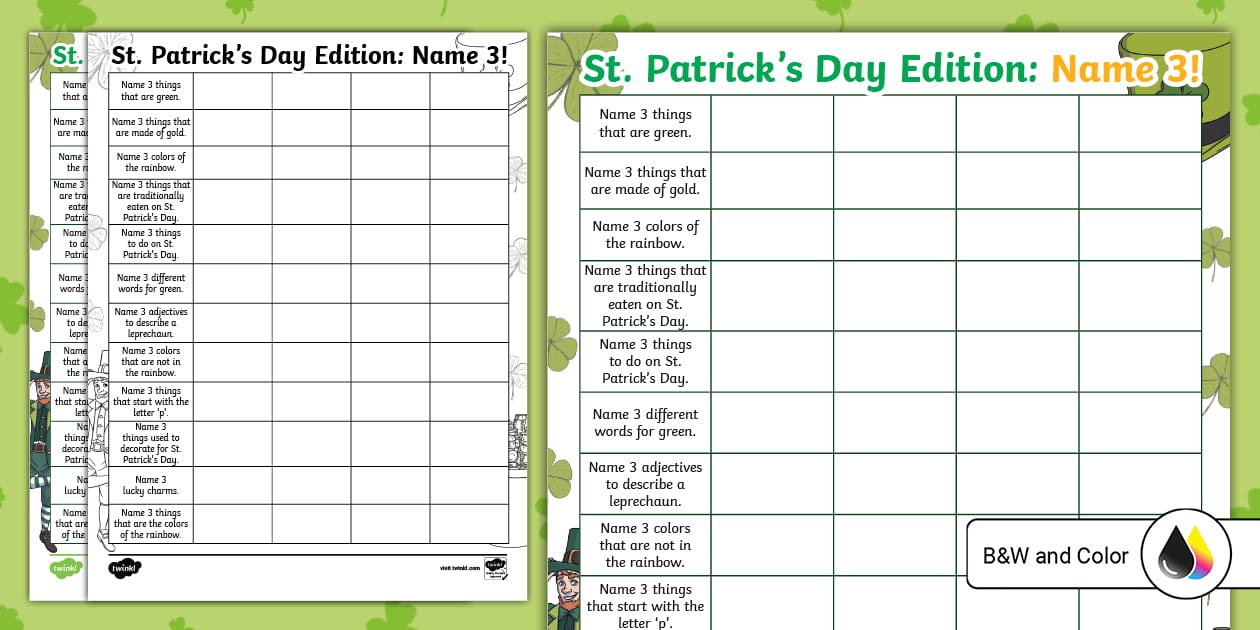 St. Patrick's Day Edition: Name 3 Game for 3rd-5th - Twinkl