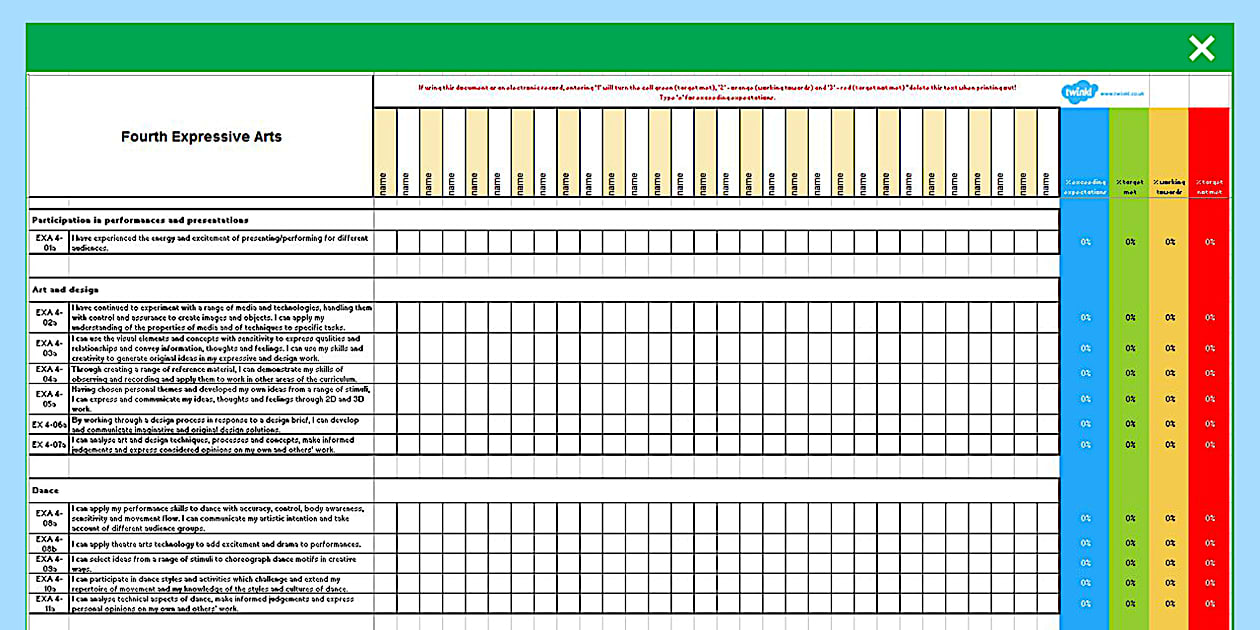 CfE Fourth Level Assessment Spreadsheet Pack (teacher made)