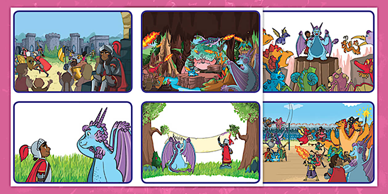 Knights and Dragons, Unite! Story Sequencing Cards - Twinkl