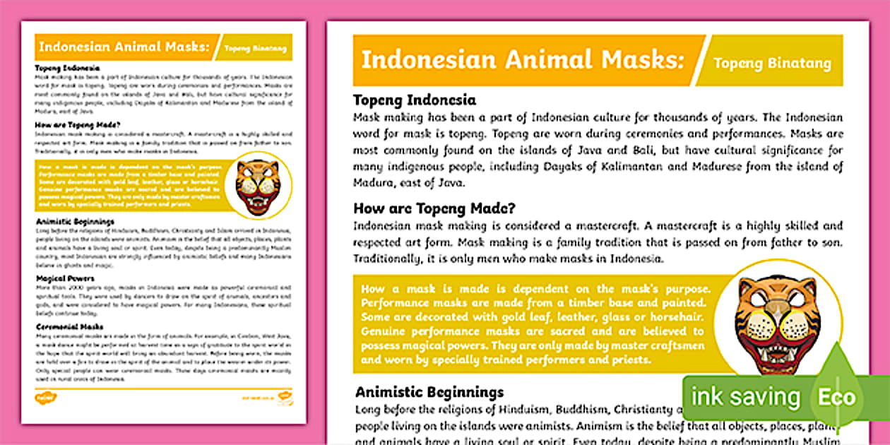 Indonesian Ceremonial Animal Masks Fact File - Twinkl