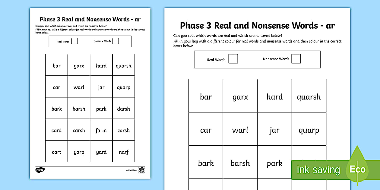 Cursive Phase 3 ar Colour by Phoneme Real and Nonsense Words Worksheet