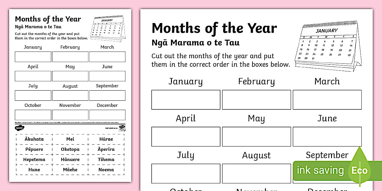 Te Reo Māori Months of the Year Cut and Stick Activity