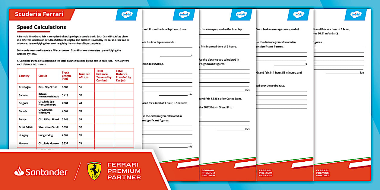FREE! - Scuderia Ferrari: Speed Calculations Activity for 6th-8th Grade
