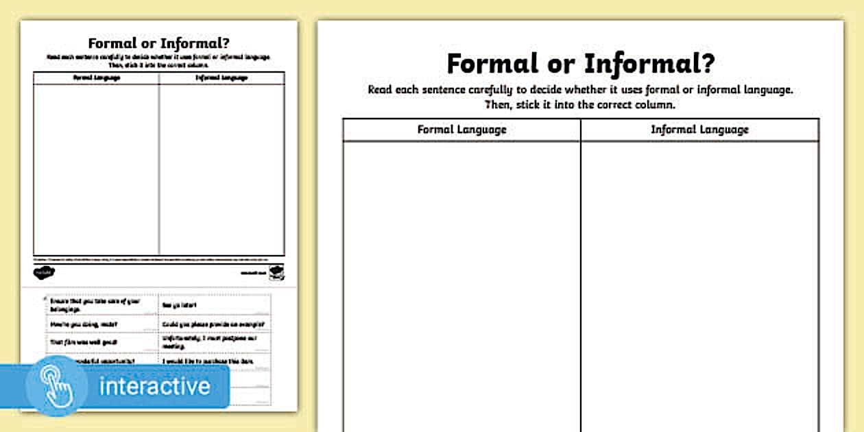 Formal and Informal Language Sorting Activity (teacher made)