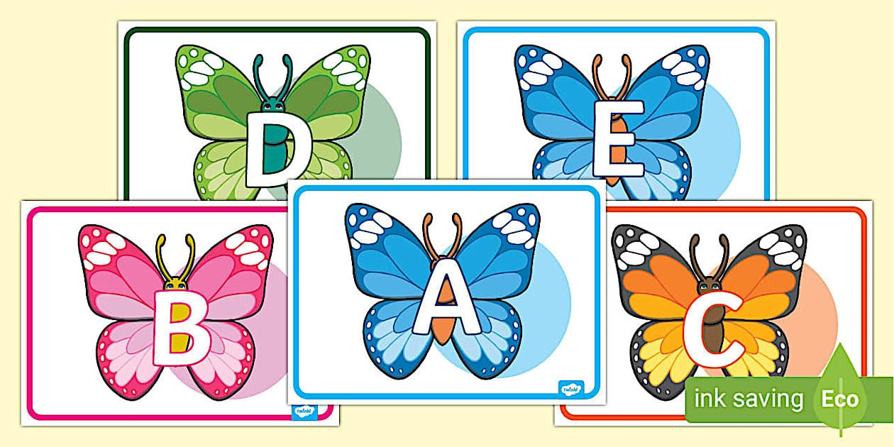 Cursive AZ Alphabet on Butterflies Display Posters - Twinkl