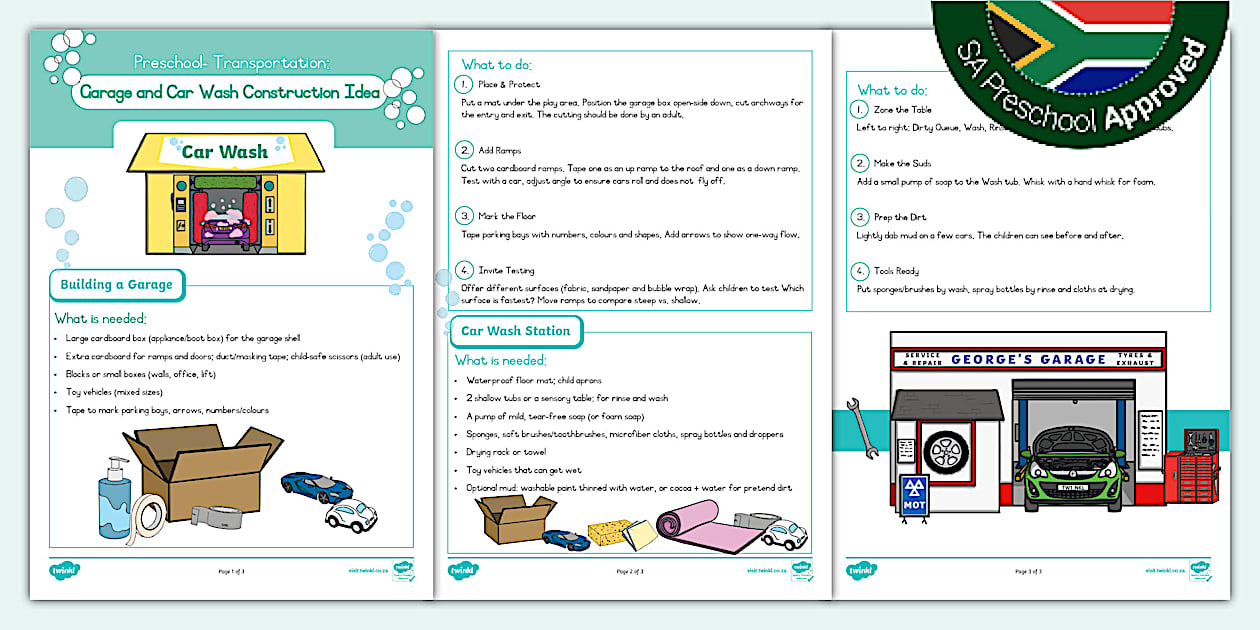 Preschool- Transportation: Garage and Car Wash Construction