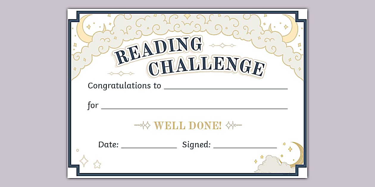 Celestial-Themed Reading Challenge Certificate - Twinkl
