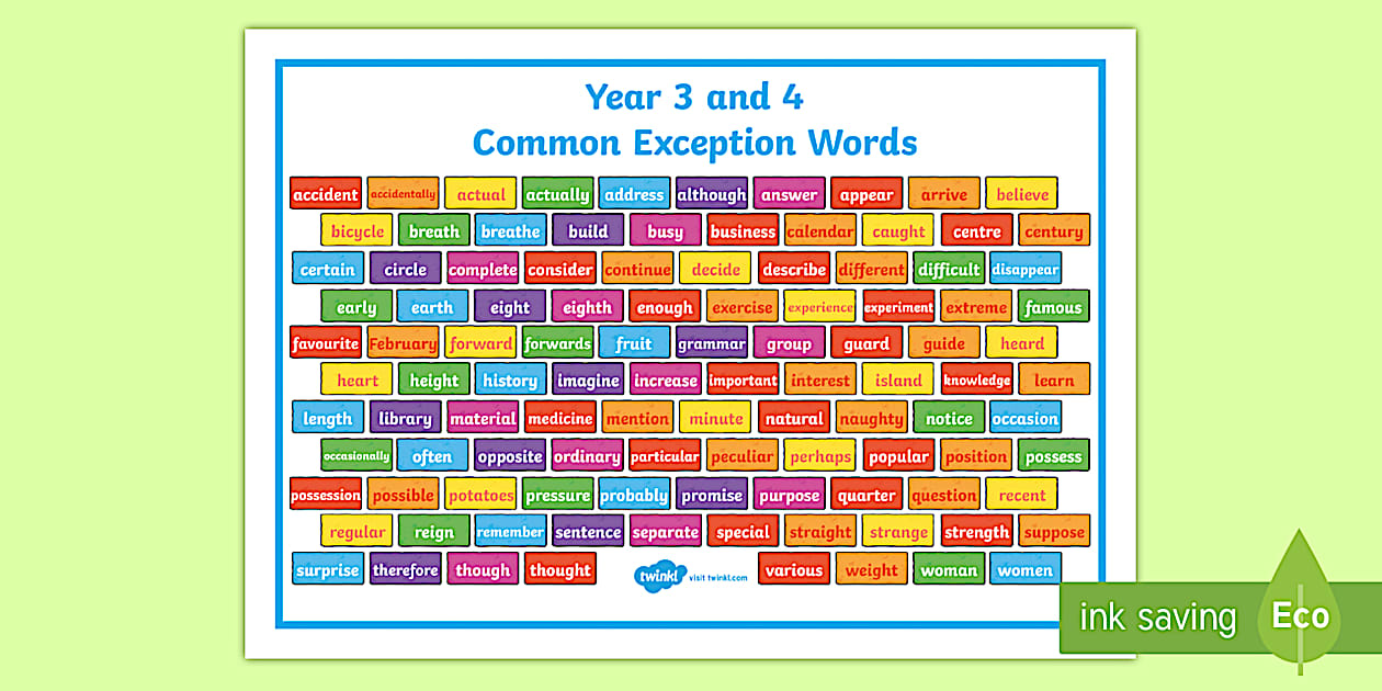 Editable Year 3 and 4 Common Exception Words on Multicoloured Bricks ...