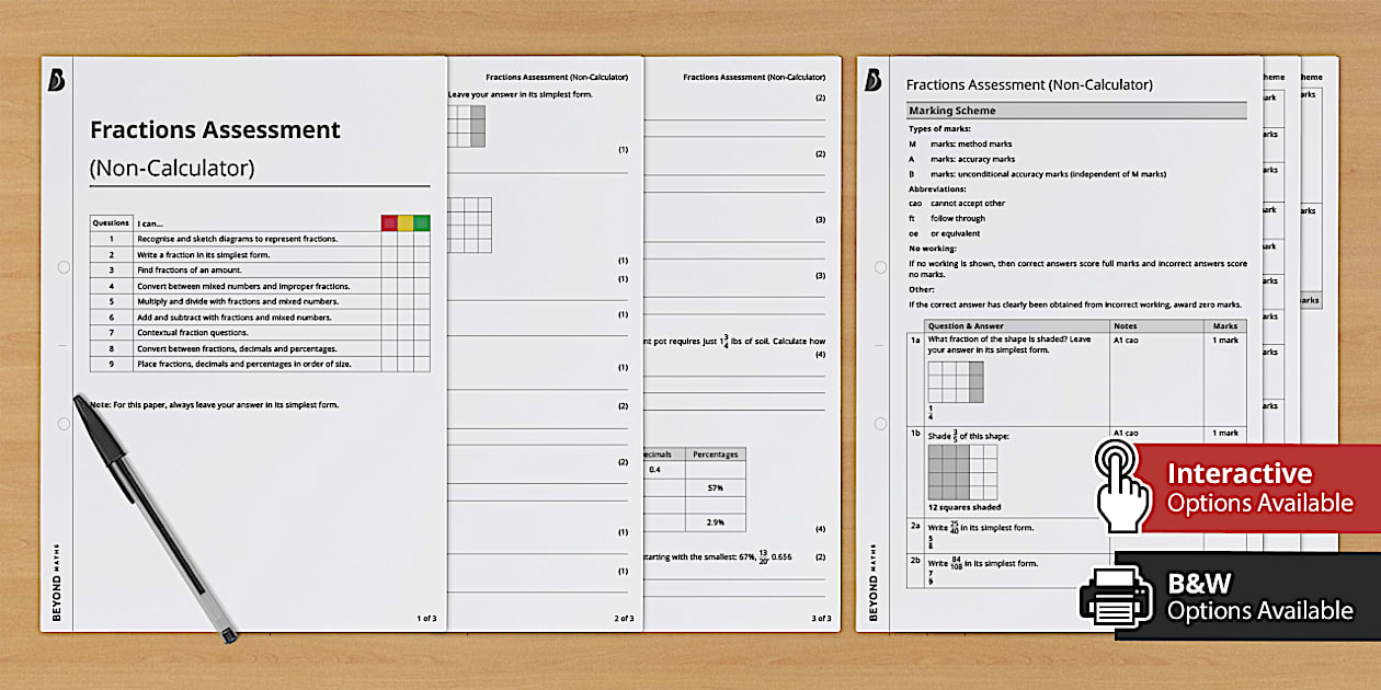 Fractions Assessment Pack | KS3 Maths | Beyond - Twinkl