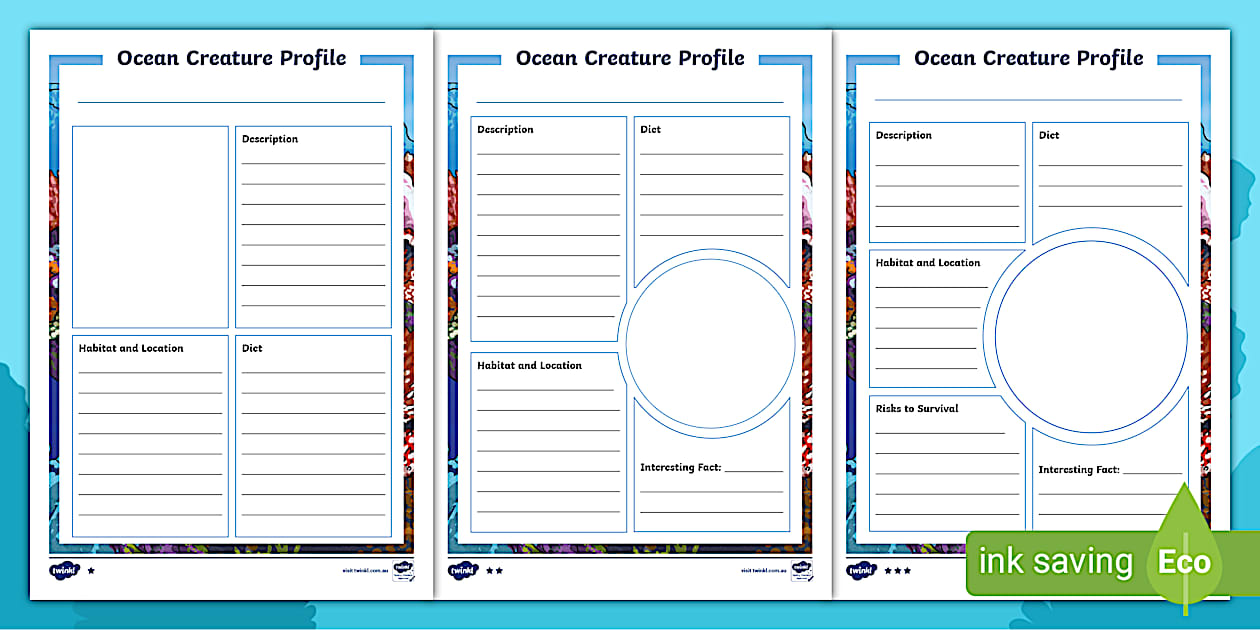 Editable World Oceans Day Differentiated Ocean Creature Profile Poster