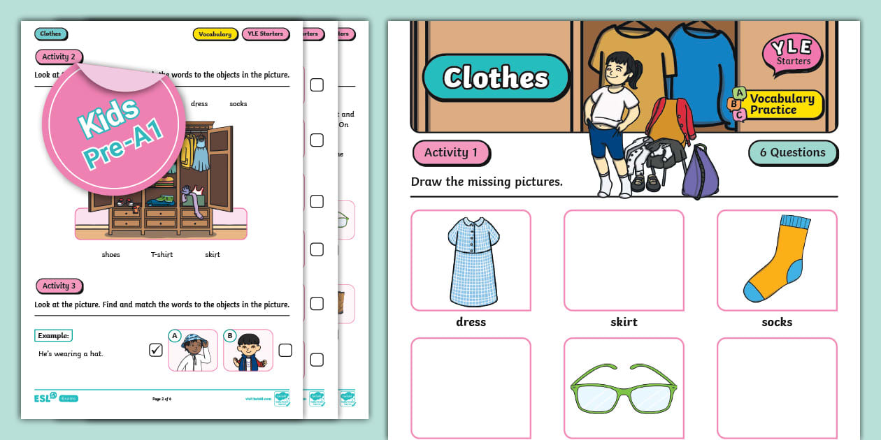 YLE Pre-A1 Starters Vocabulary Sheet: Clothes [Kids, Pre-A1]